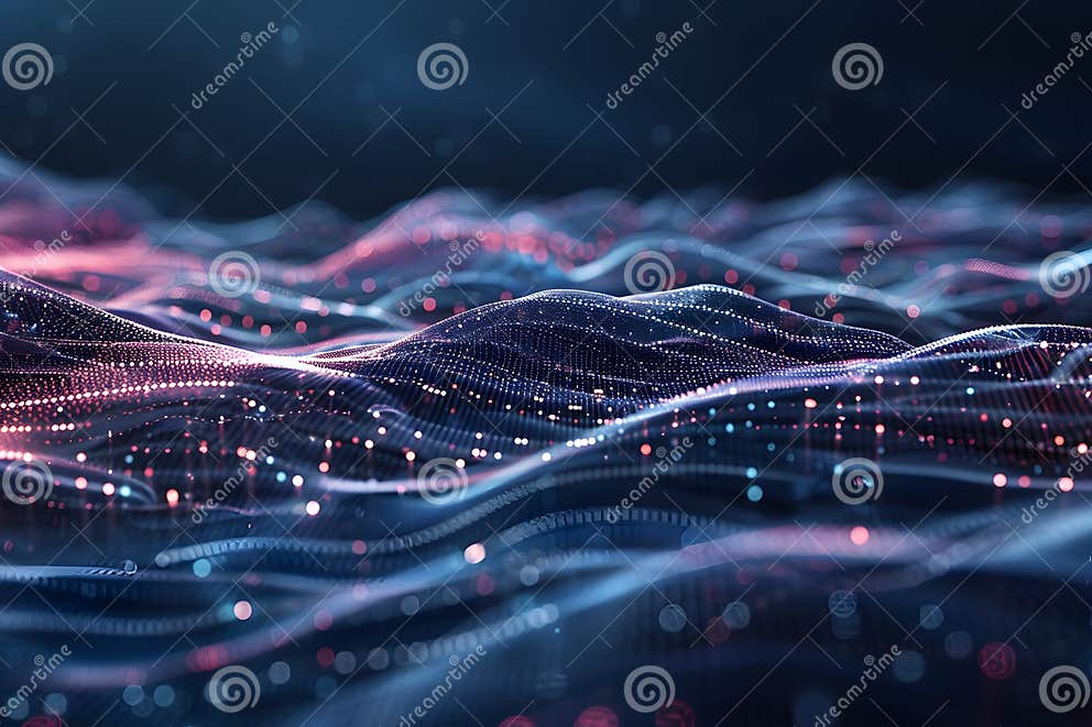 Futuristic Abstract Background with Low Poly Waves and Glowing Lights Stock Illustration ...