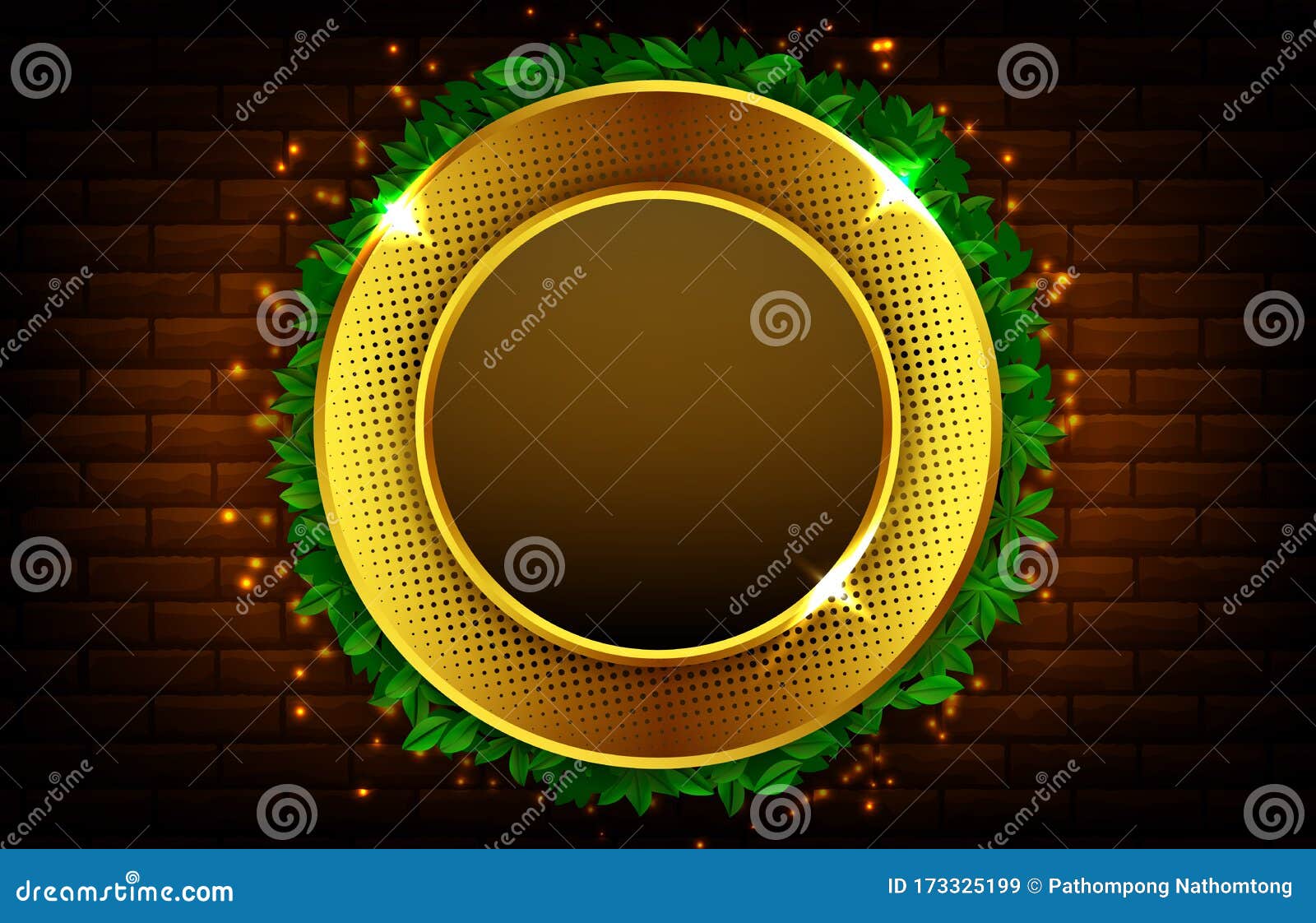Background of Luxury Glowing Gold Round Shape with Leaves Stock Vector ...