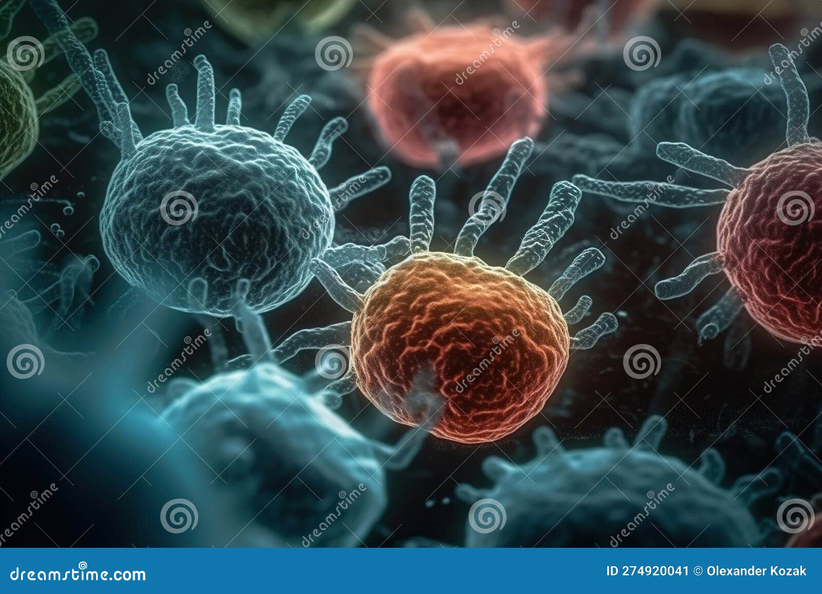 An Abstract Background with a Macro Shot of Various Microbes Including ...