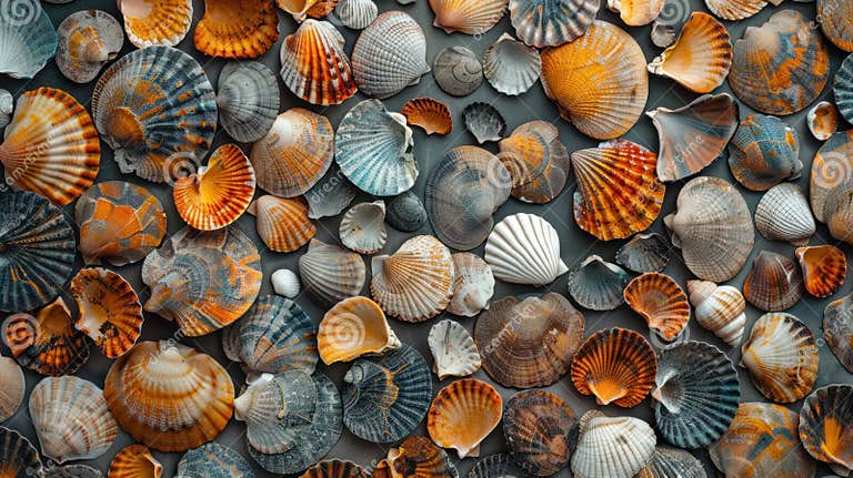 Abstract Background Made of Shells of Different Shapes and Sizes, Top ...