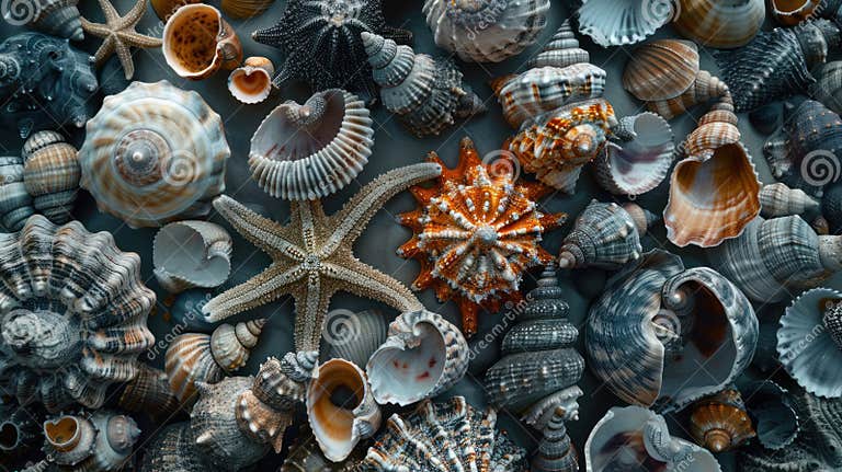Abstract Background Made of Shells of Different Shapes and Sizes, Top ...