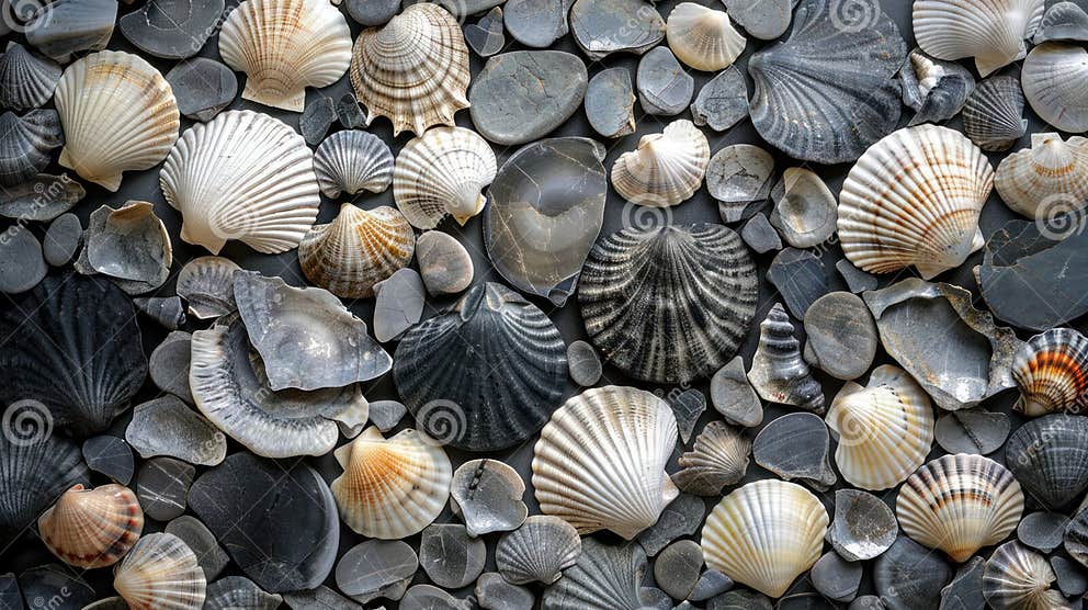 Abstract Background Made of Shells of Different Shapes and Sizes, Top ...