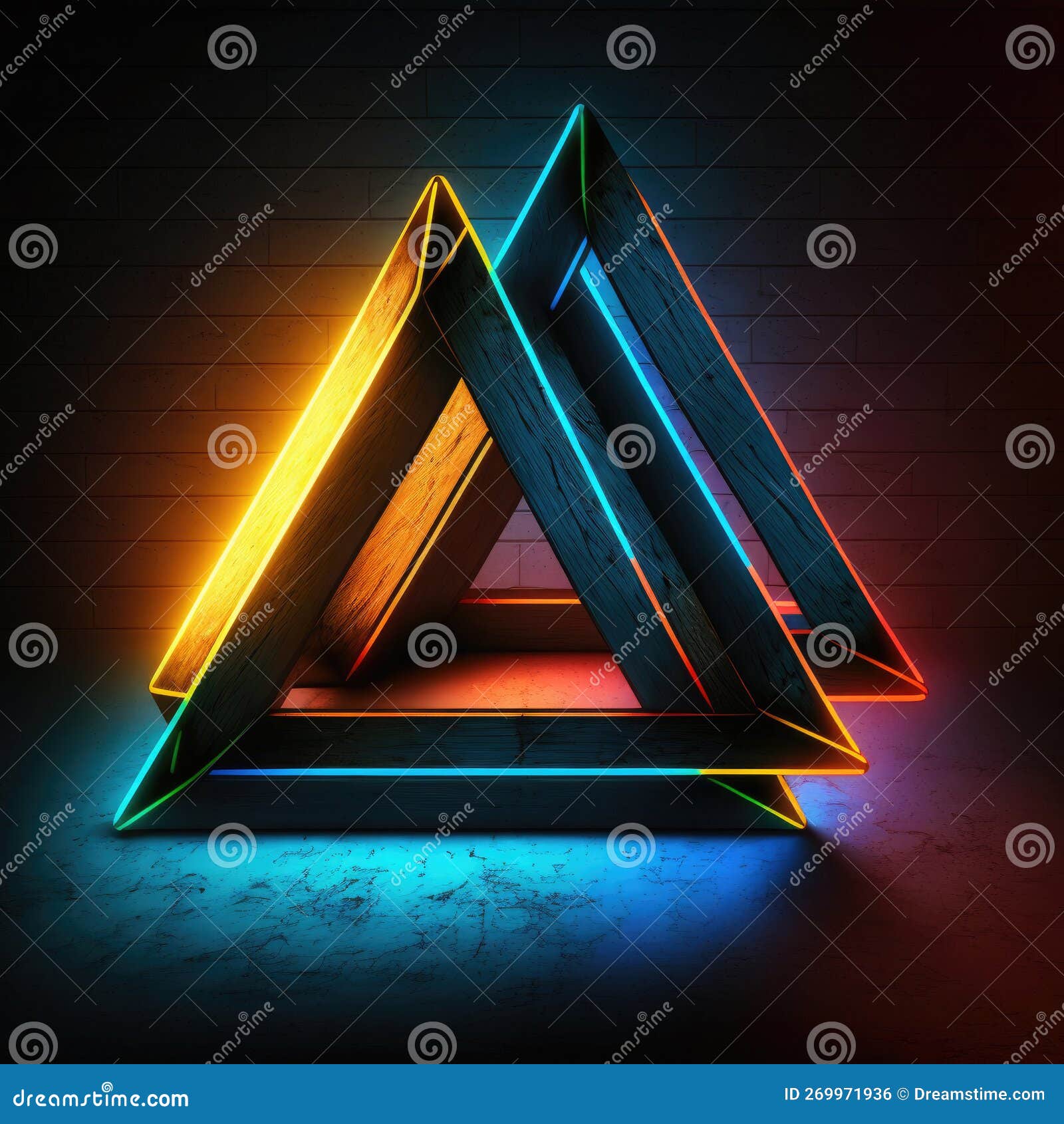 Abstract Background with Magic Neon Lighting Triangle on Dark ...