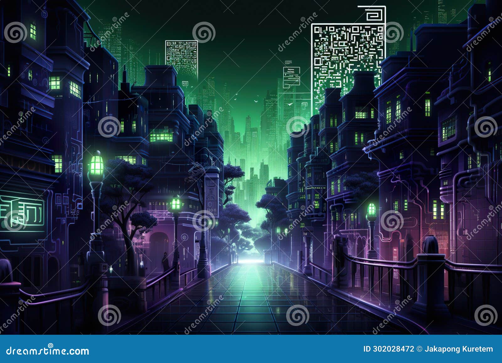 Abstract Background Map Buildings and Streets Attached QR Code. Stock ...