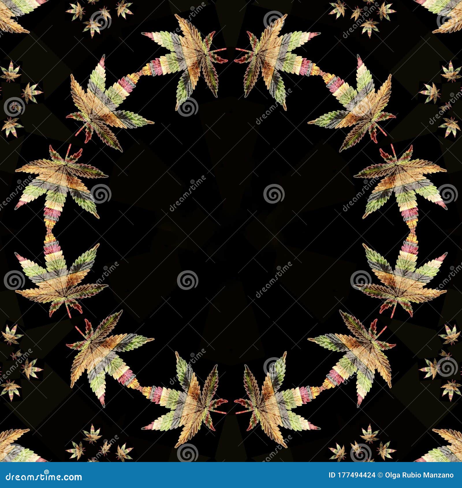 Abstract Background with Medicinal Cannabis Leaves Isolated in Black ...