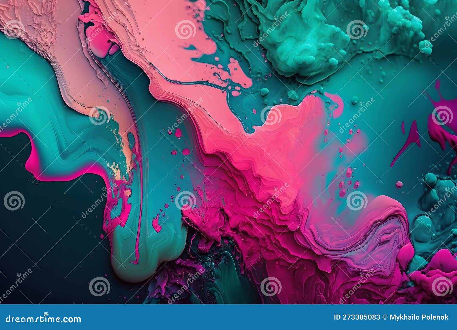 Abstract Background Mixing Paint Turquoise and Pink. Neural Network AI ...