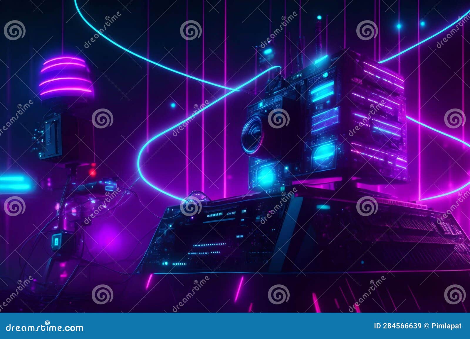 Abstract Background Modern Shape with Reflection Colorful Neon Light on ...