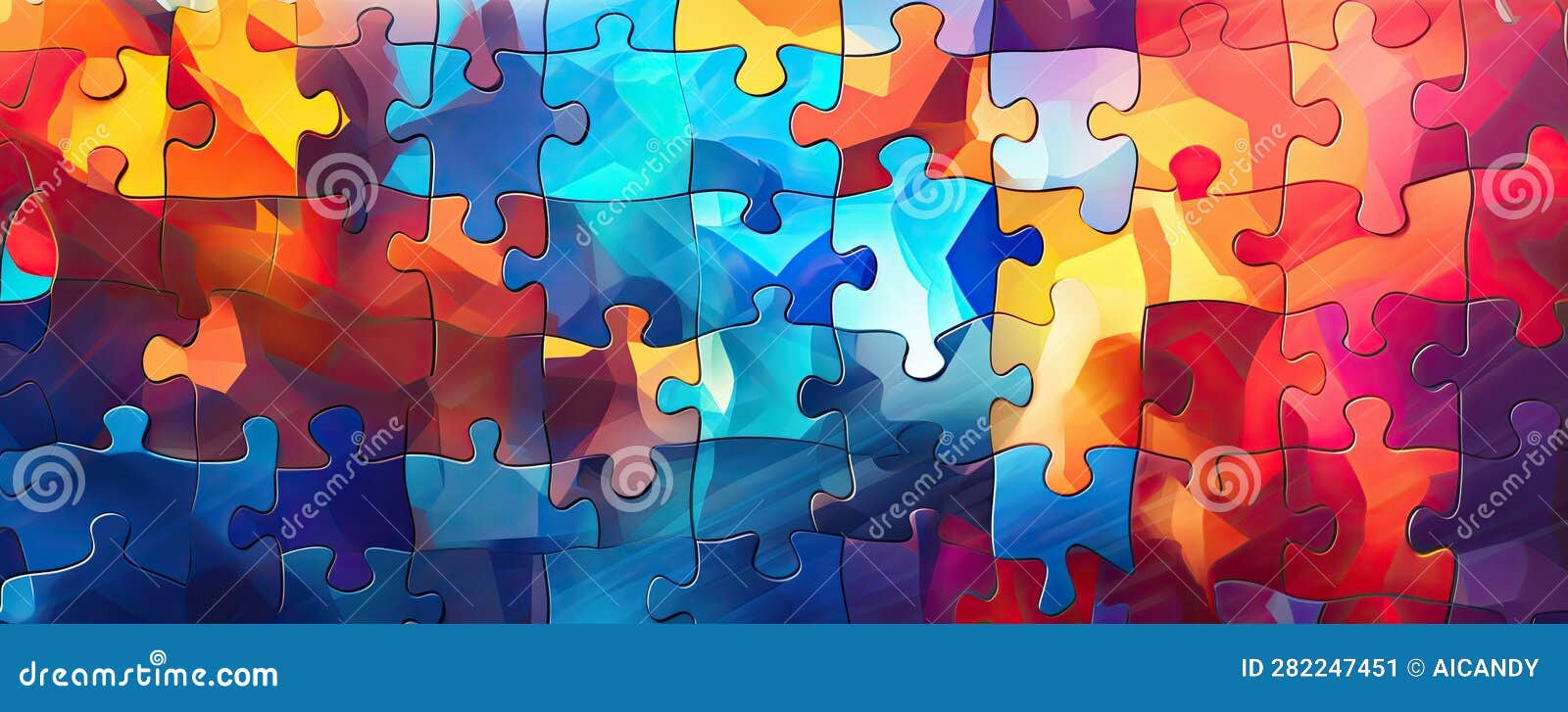 Abstract Background with a Mosaic of Interconnected Puzzle Pieces in ...