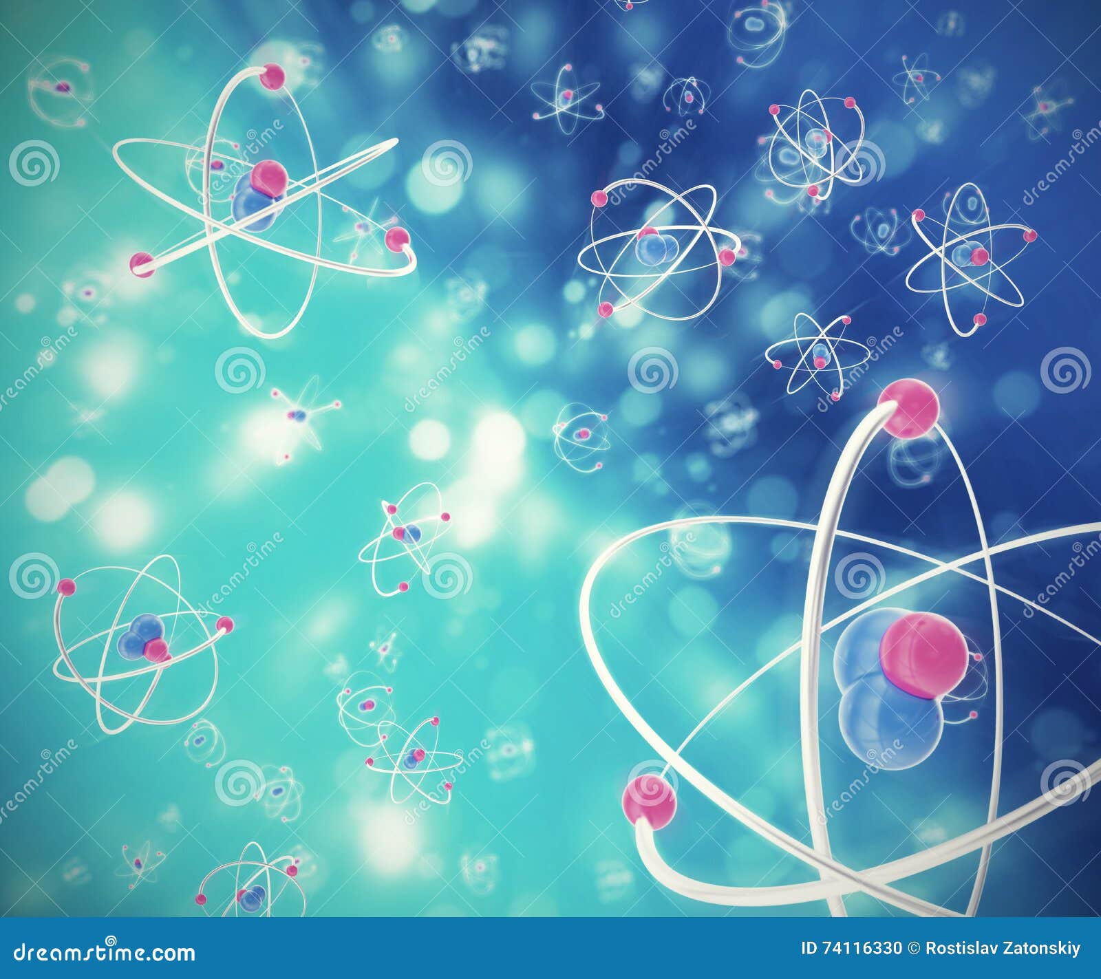Abstract Background of Moving Atoms. 3d Illustration of a High Quality ...