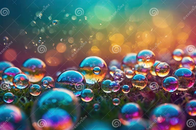 Abstract Background, Multi-colored Rainbow Bubbles on the Grass. Bokeh Effect Stock Illustration ...
