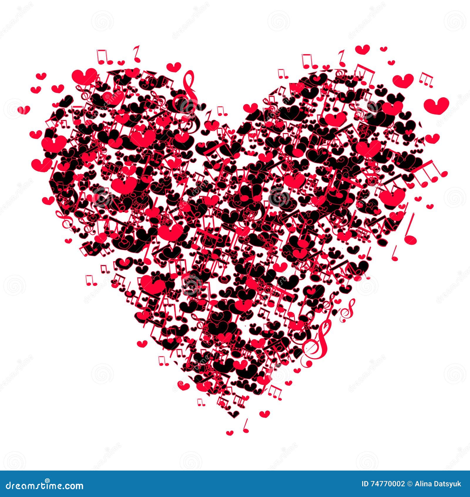 Abstract Background with Music Notes and a Shape of a Heart. Stock ...