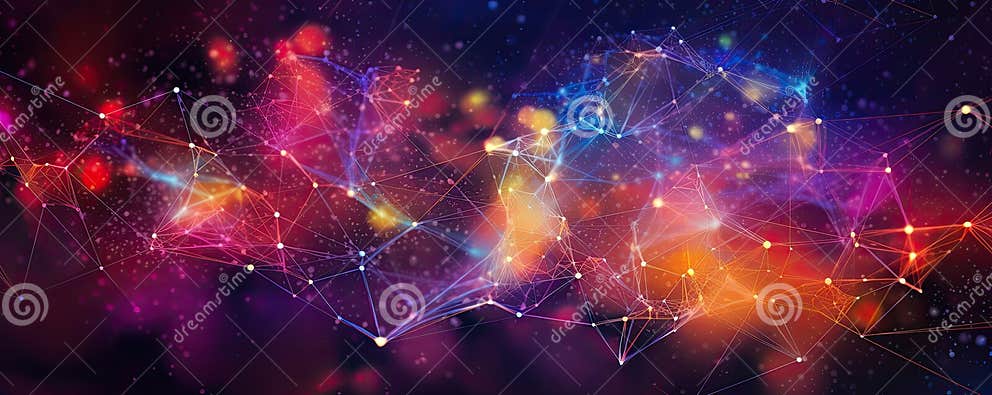 Abstract Background with a Network of Interconnected Nodes and Vibrant ...