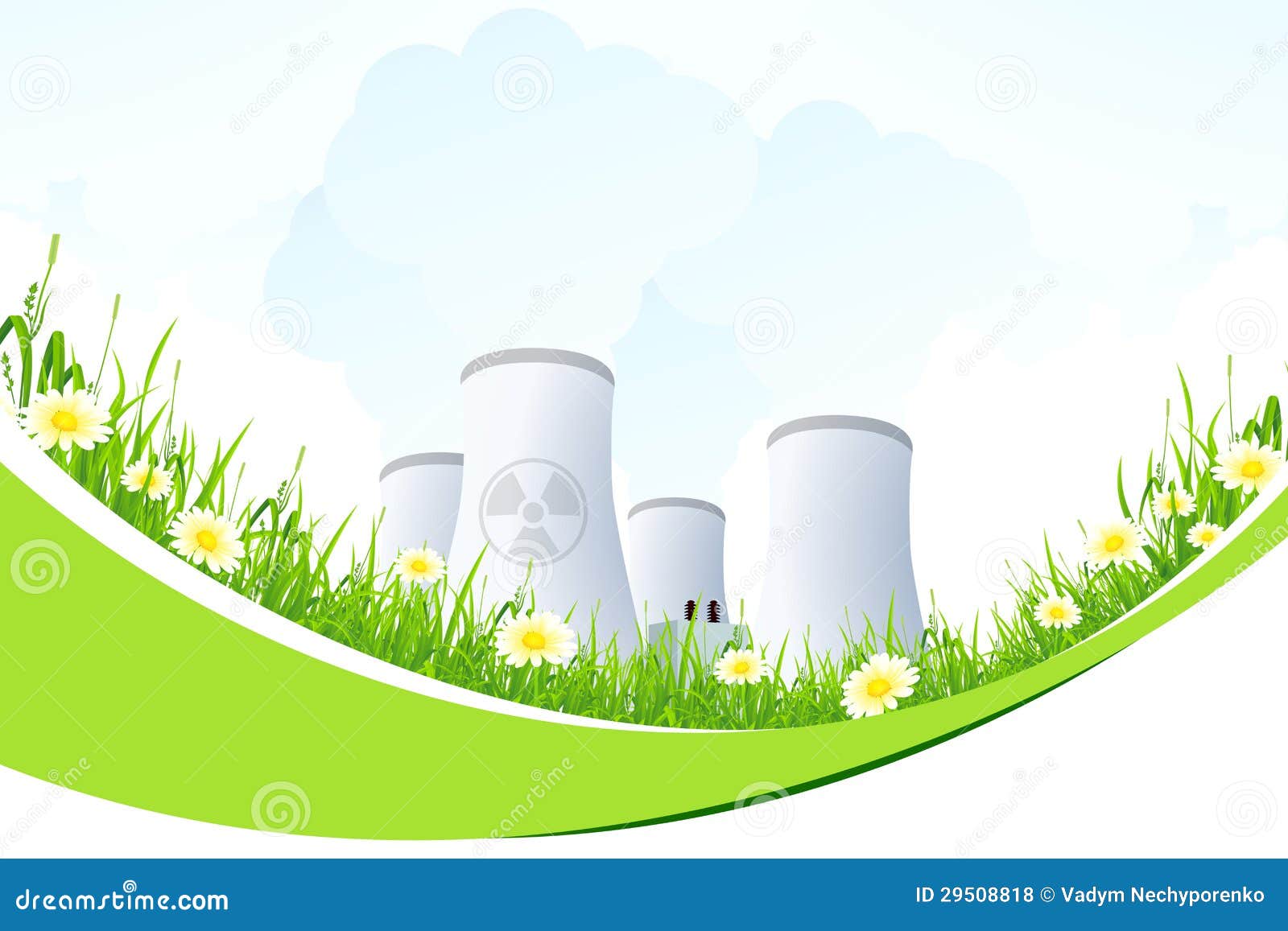 Abstract Background with Nuclear Power Plant and Grass Stock Vector ...