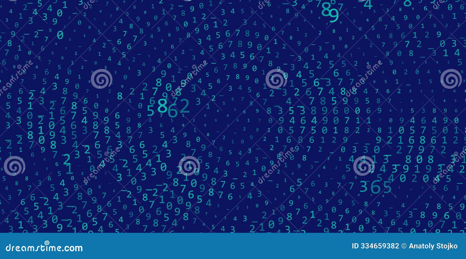 Abstract Background Numbers in Radial Style on Blue. Digital Banner ...