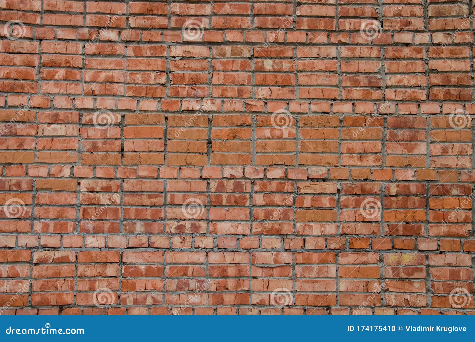 An Old Texture, an UN-plastered Wall of Red Brick with Streaks of Gray ...