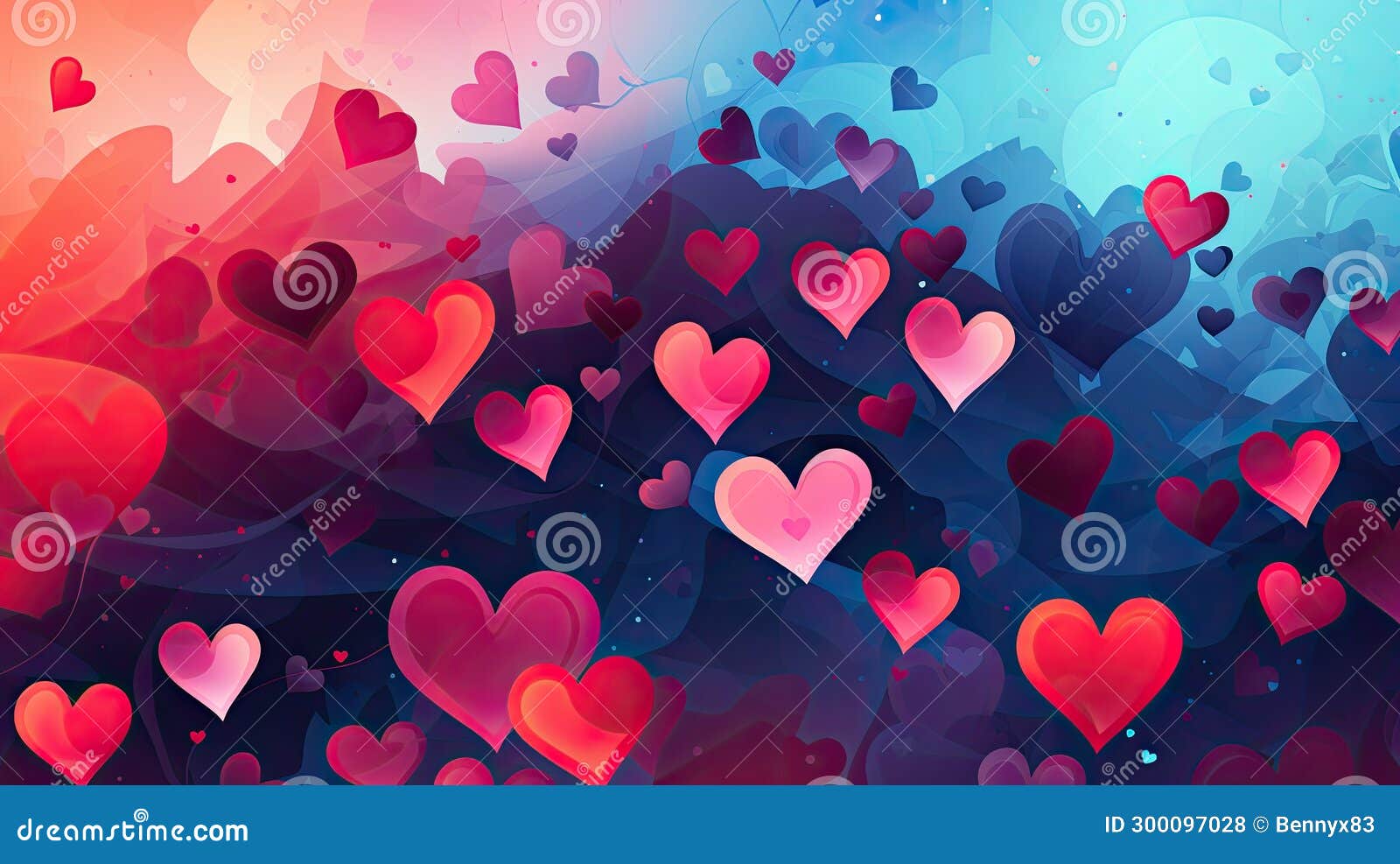 Abstract Background with Overlapping Pink and Red Hearts in Various ...