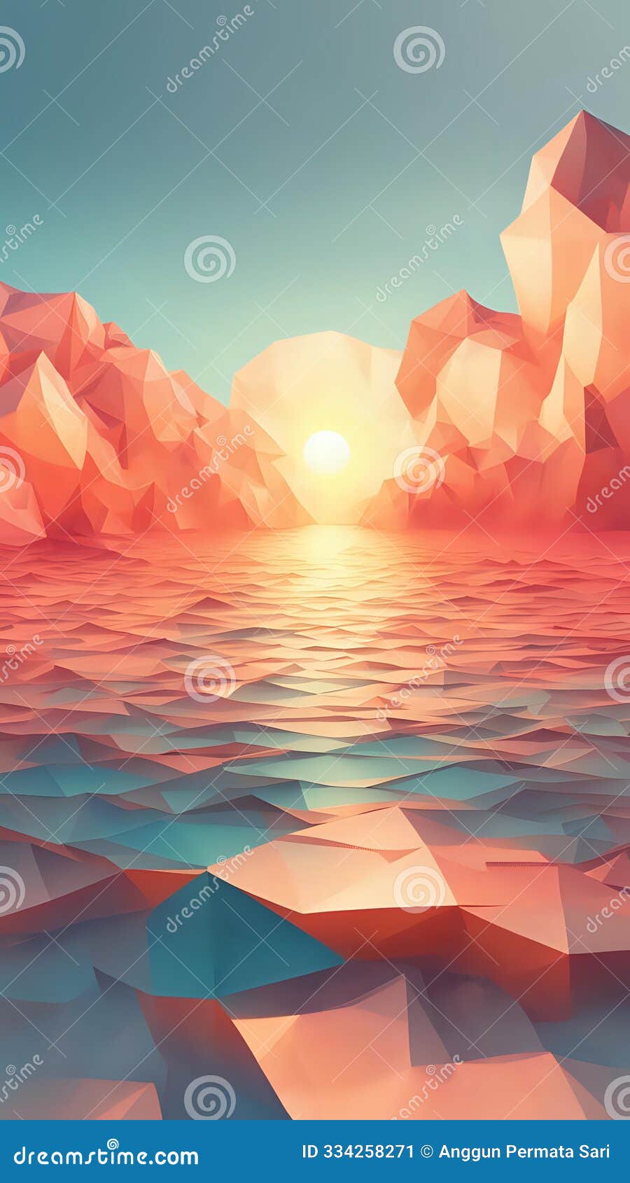 Abstract Background with Peach and Coral Colors Featuring a Low Poly ...