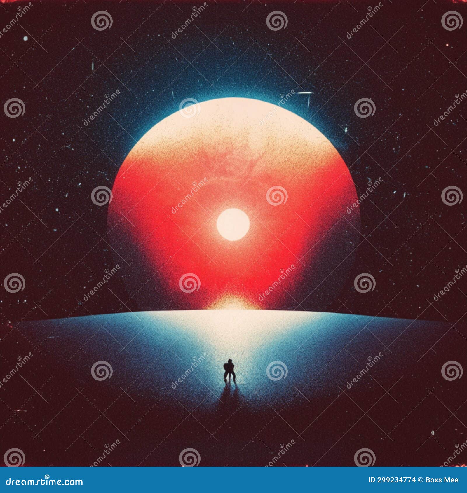 Abstract Background of the Planet Mars and a Silhouette of a Man. AI ...