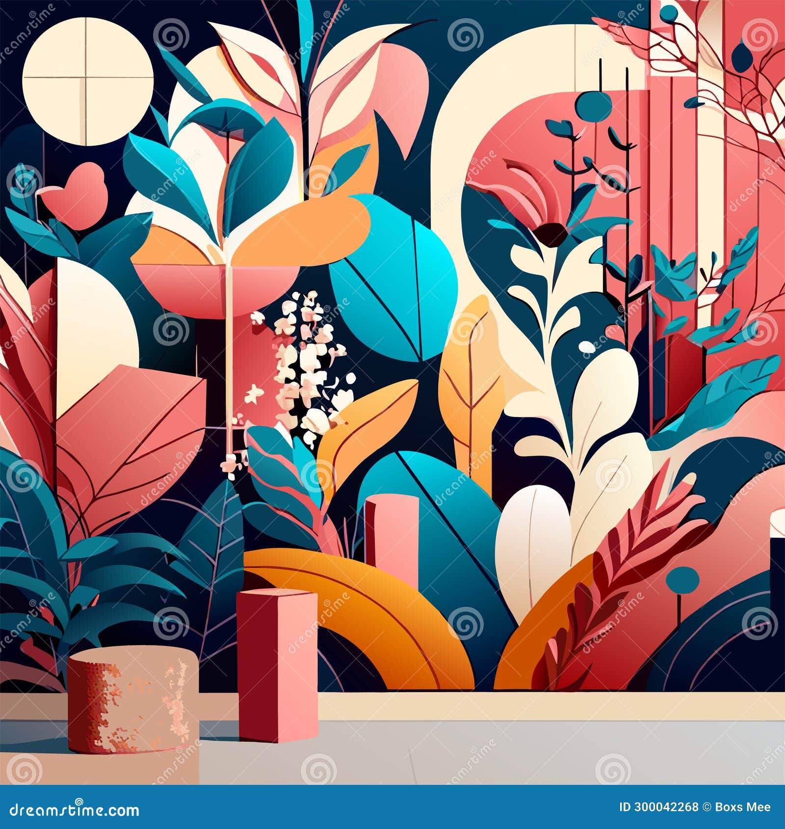 Abstract Background with Plants and Flowers. Vector Illustration in ...