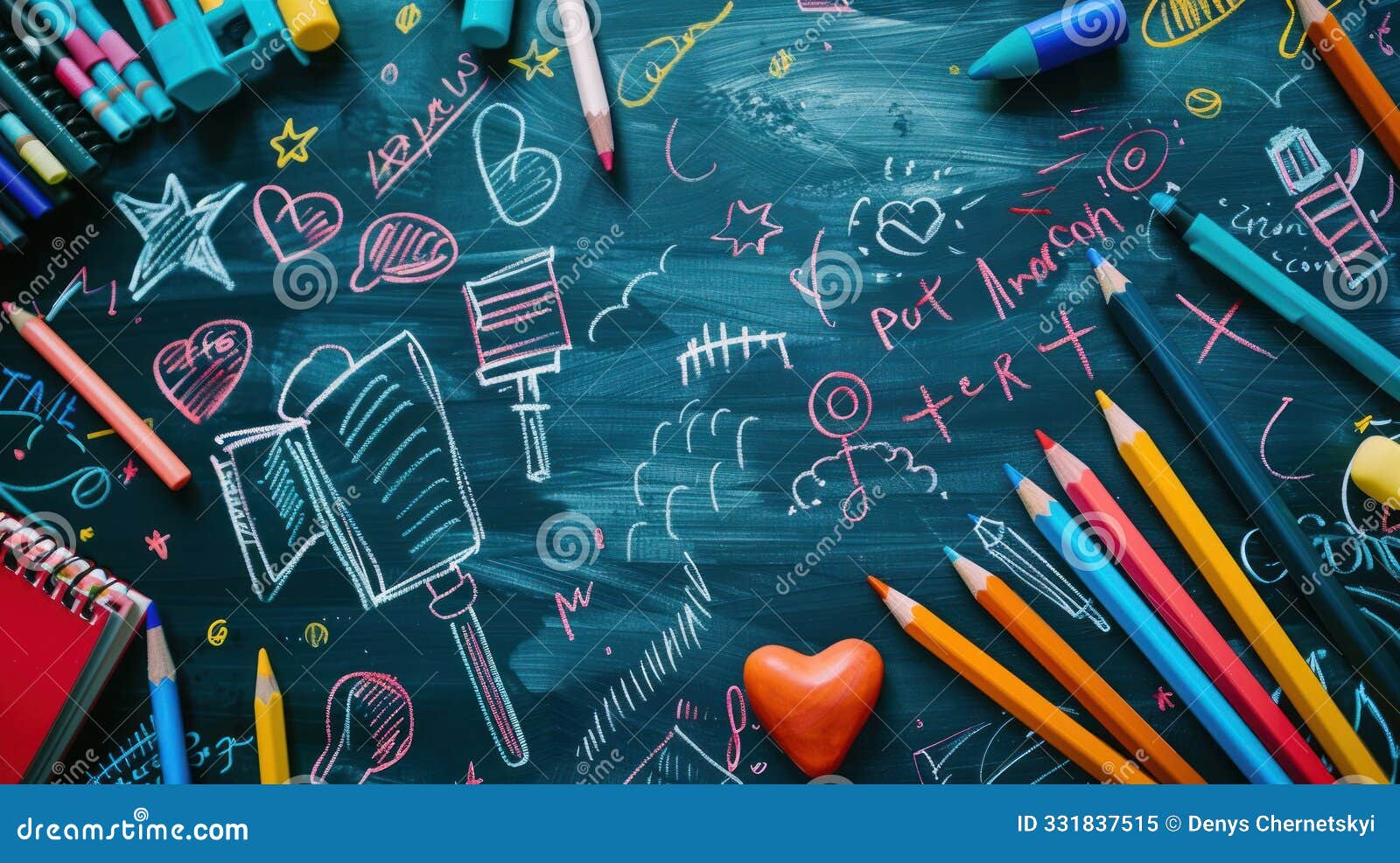 Abstract Background with Playful Doodles of School Activities and ...