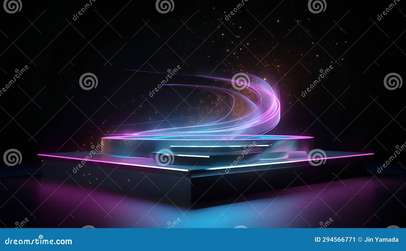 Abstract Background With Podium And Neon Lights. 3d Rendering. Neon ...