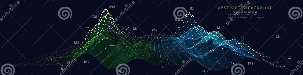 Abstract Background Poly Graph from Dots and Noisy Net on Dark. Technology Wireframe Concept ...