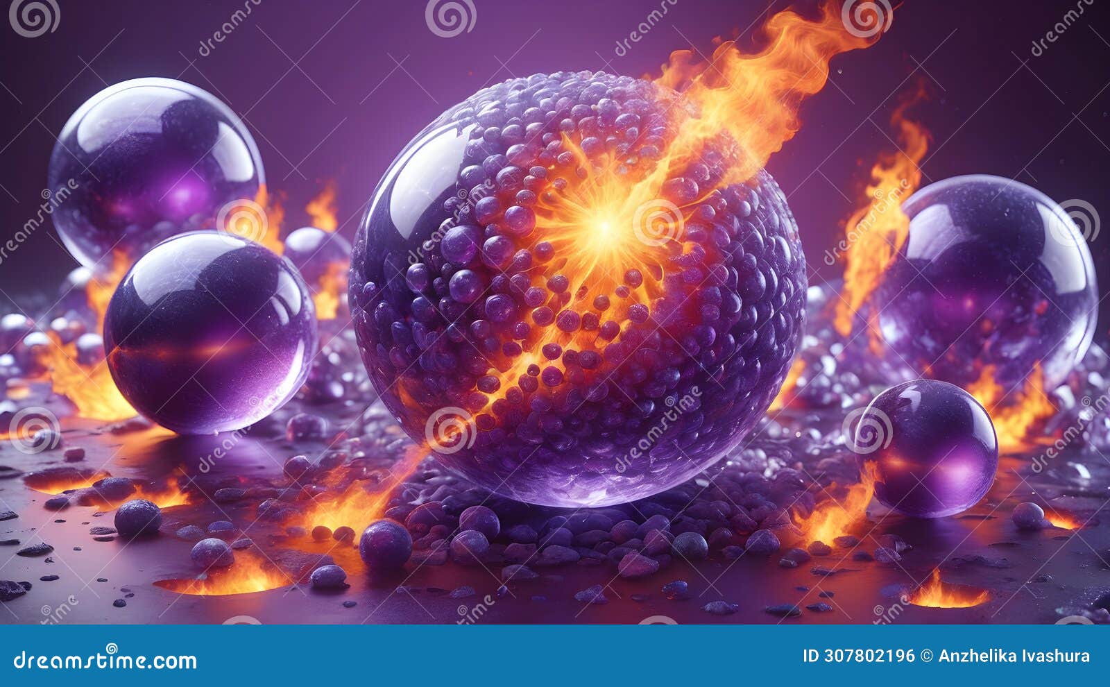 Abstract Background Purple Neon Bubbles on Fire Stock Illustration ...