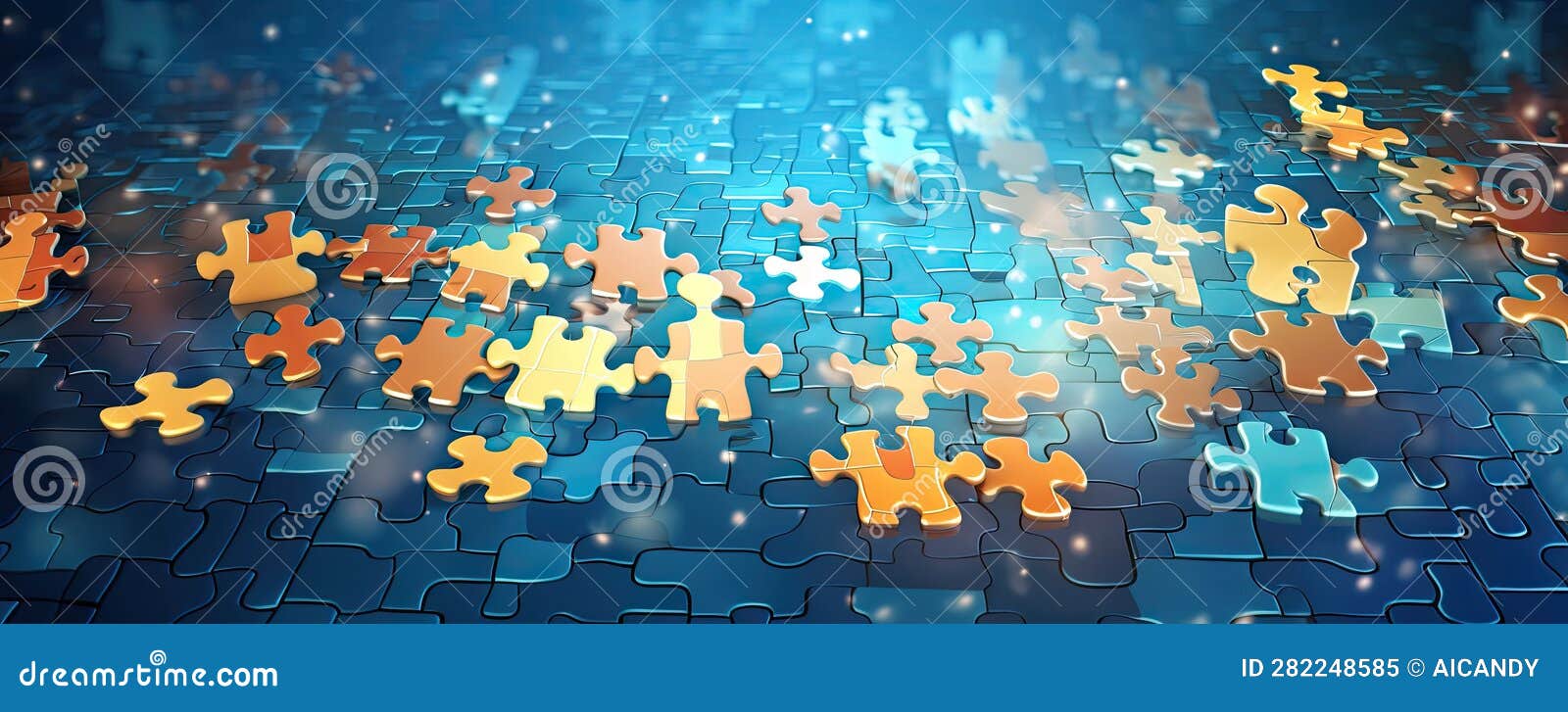 Abstract Background with Puzzle Pieces and Interconnected Pathways ...