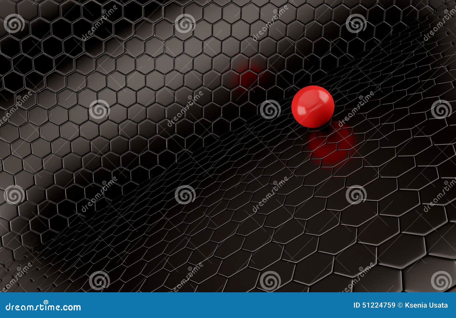 Abstract Background of the Red Ball on Black Mesh Grid. Stock ...