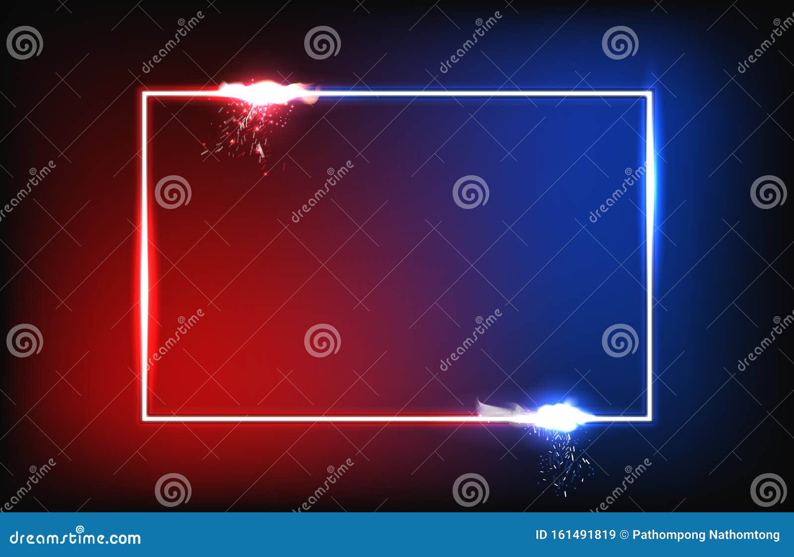 Background of Red and Blue Square Frame with Fog and Spark Particle ...