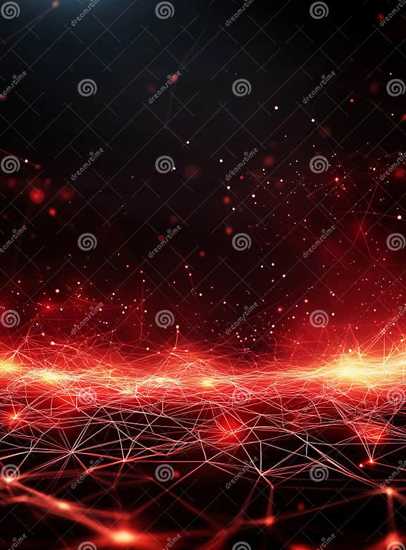 Abstract Background with Red Glowing Light Streaks and Particles ...
