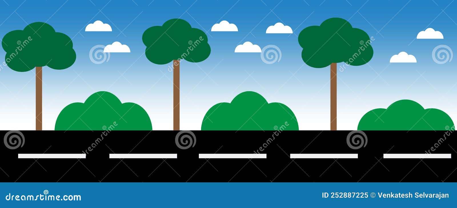 Abstract Background of Road with Trees and Clouds Vector Illustration ...