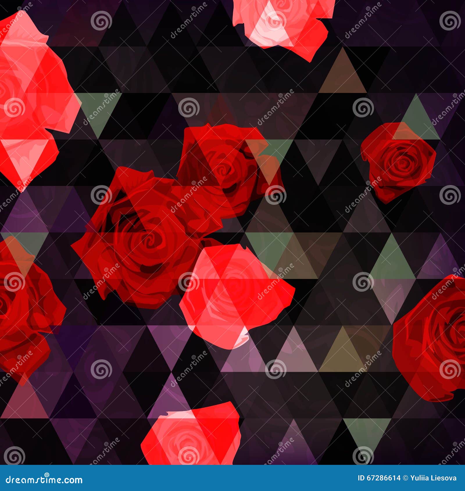 Abstract Background with Roses and Triangles on Dark Background Stock ...