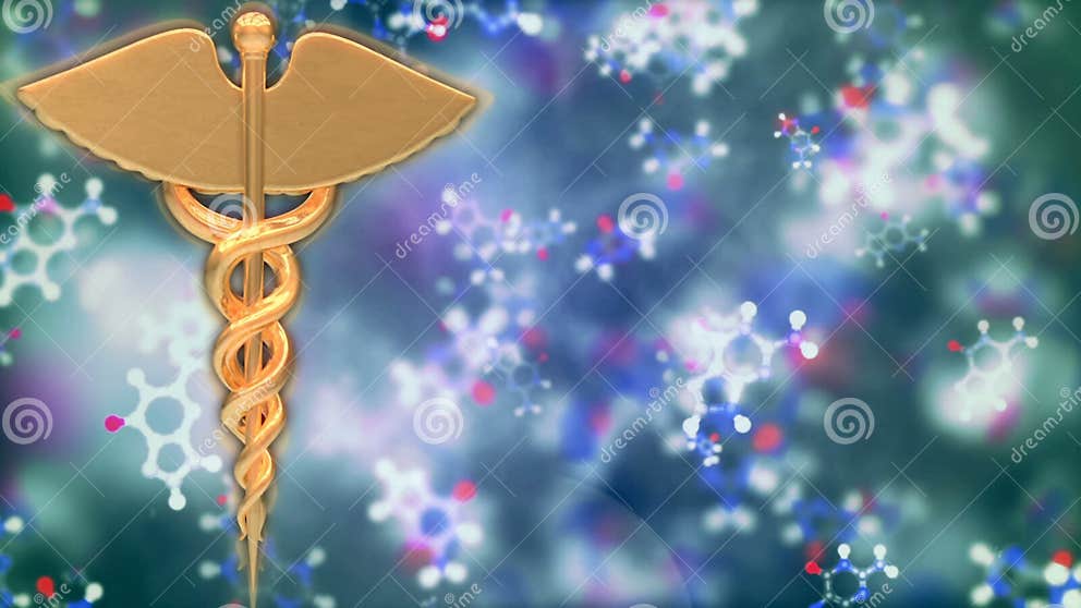 Background with Rotating Caduceus and Flying Molecule Stock ...