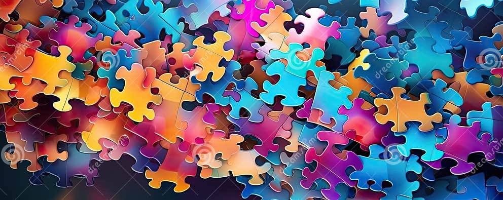 Abstract Background with Scattered Puzzle Pieces Coming Together ...
