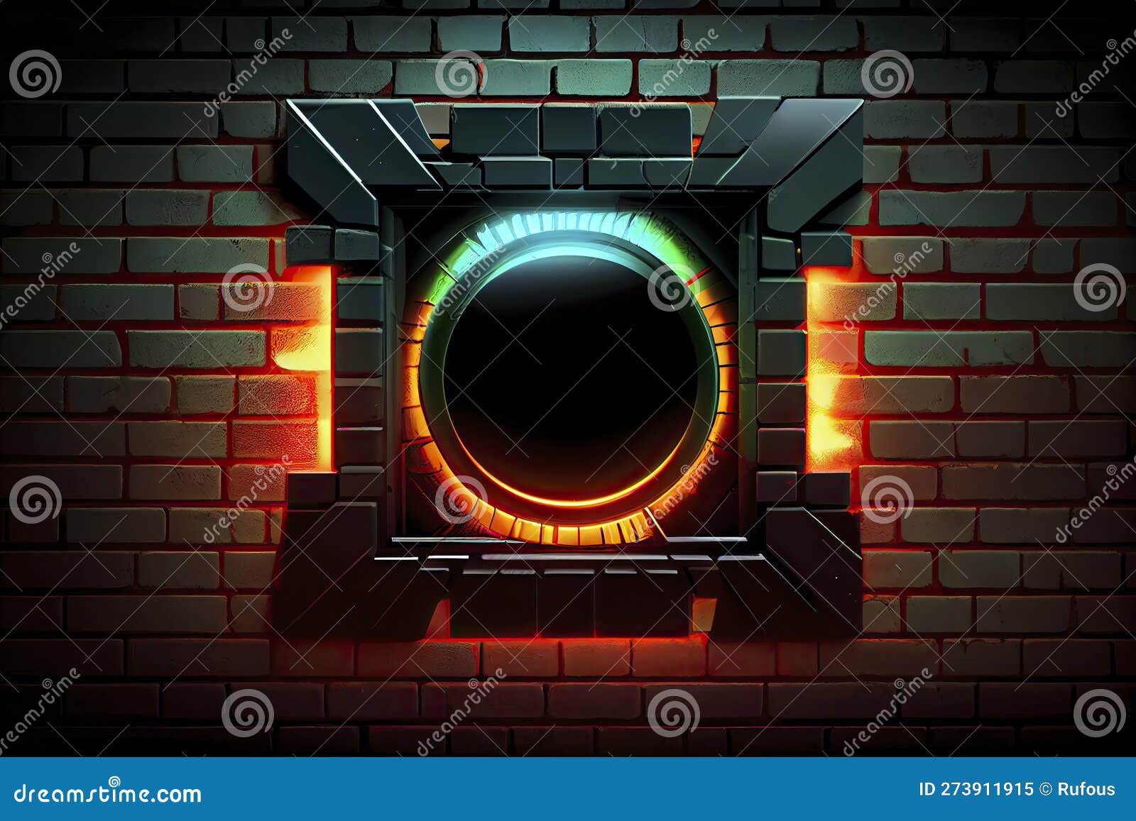Abstract Background of Sci Fi Hud Ui Neon Frame on Brick Wall Stock ...