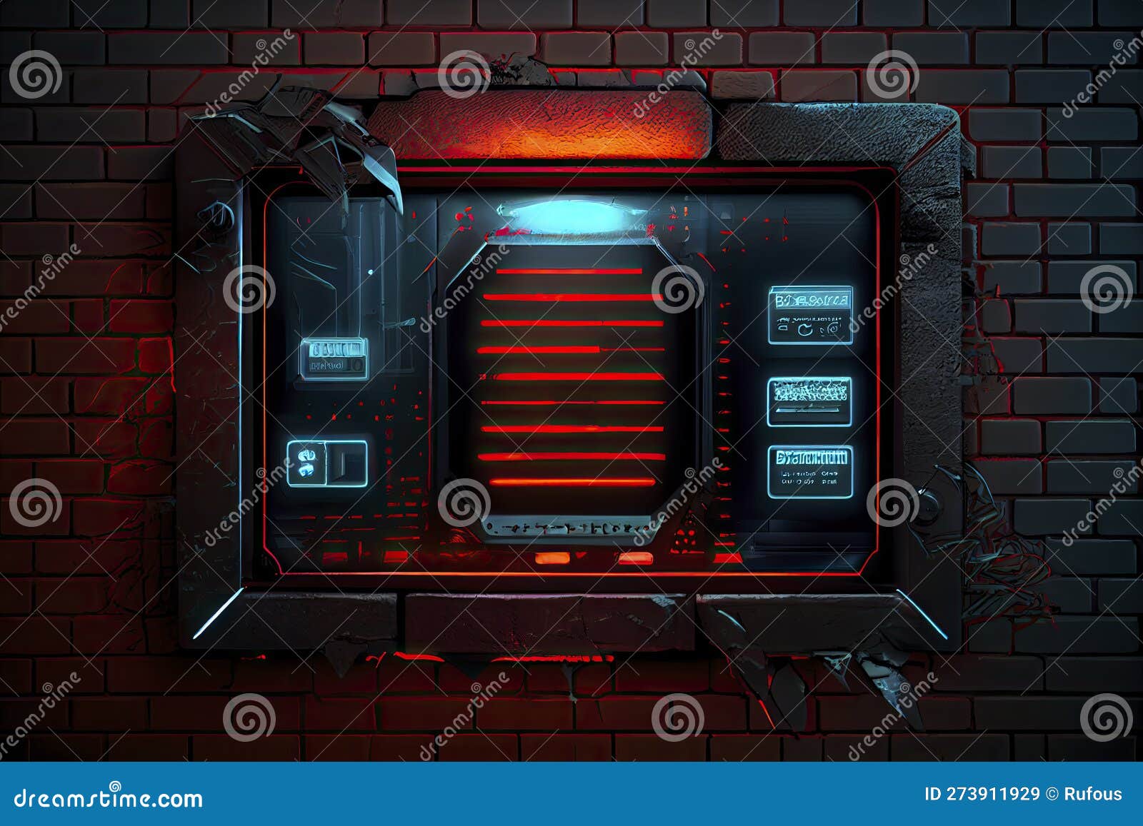 Abstract Background of Sci Fi Hud Ui Neon Frame on Brick Wall Stock ...