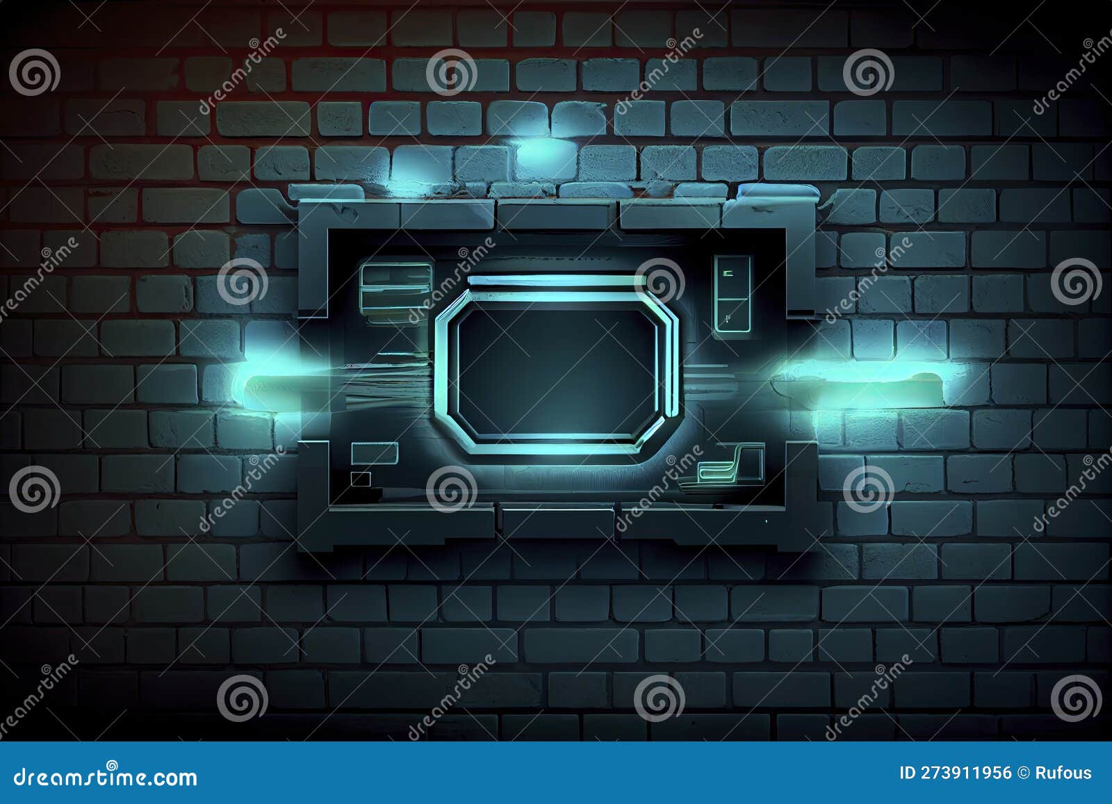 Abstract Background of Sci Fi Hud Ui Neon Frame on Brick Wall Stock ...