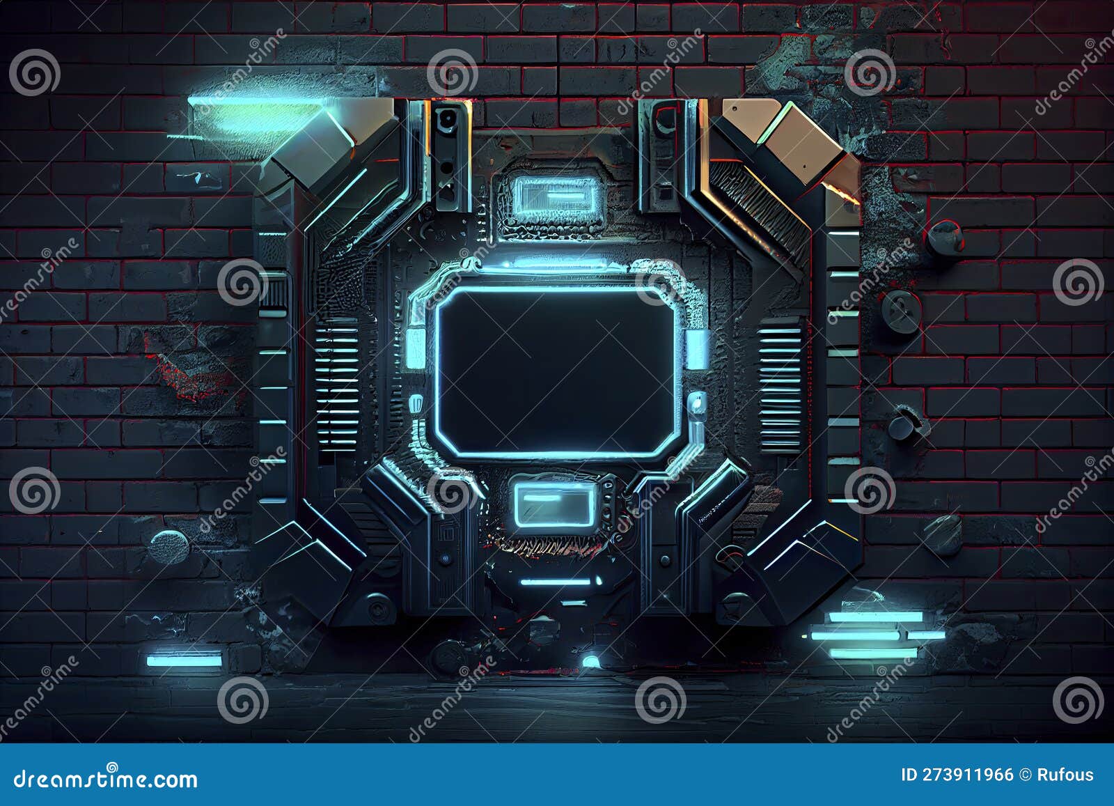 Abstract Background of Sci Fi Hud Ui Neon Frame on Brick Wall Stock ...