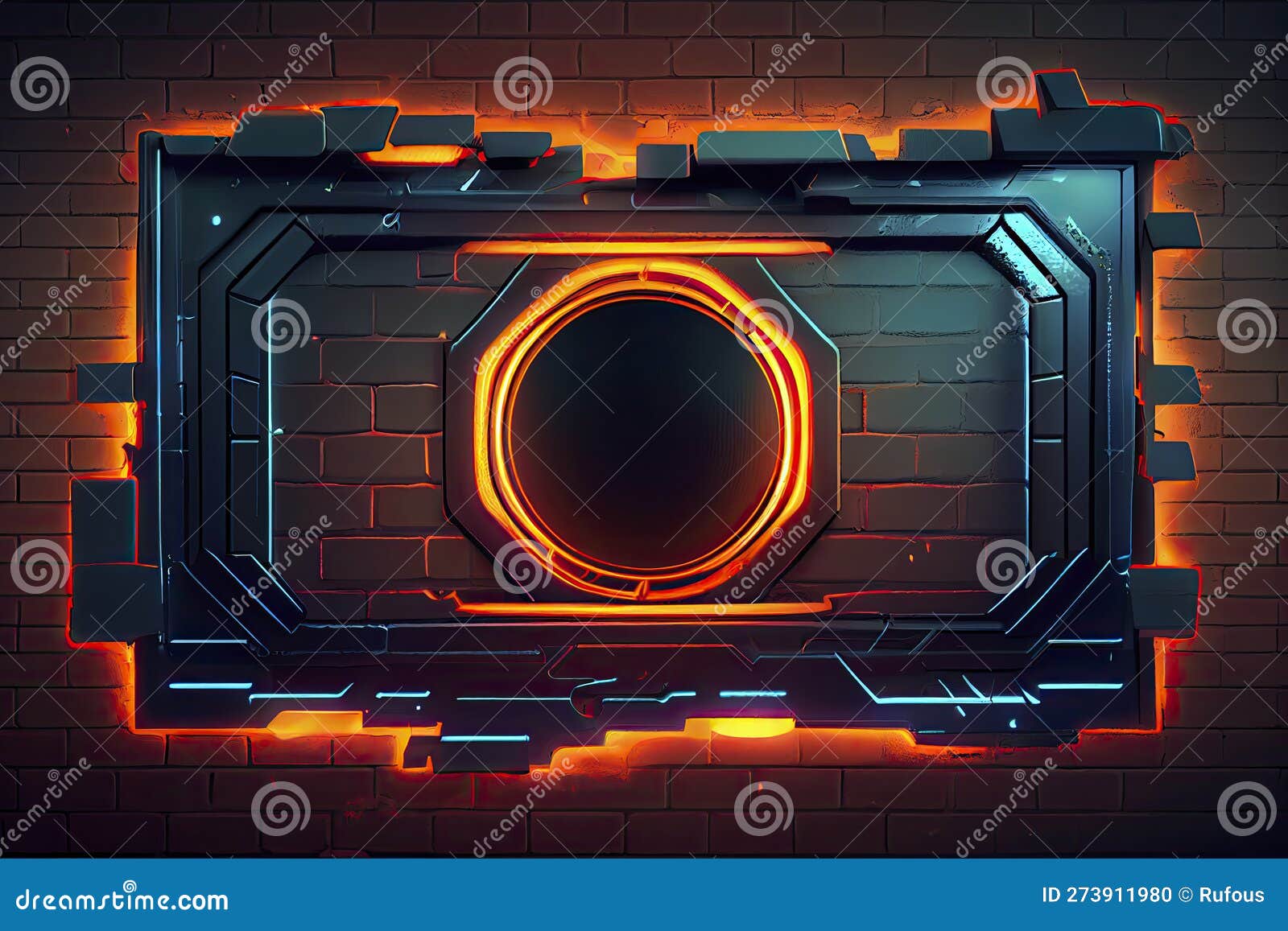 Abstract Background of Sci Fi Hud Ui Neon Frame on Brick Wall Stock ...