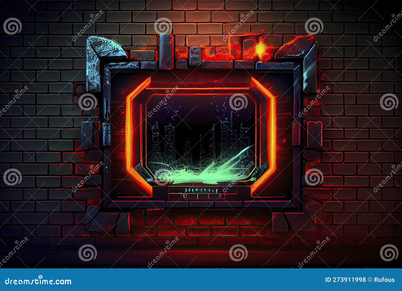 Abstract Background of Sci Fi Hud Ui Neon Frame on Brick Wall Stock ...