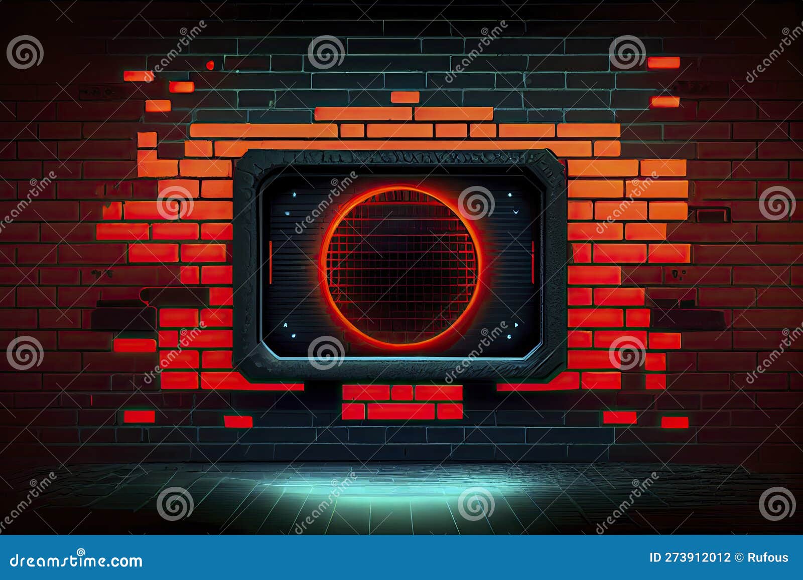 Abstract Background of Sci Fi Hud Ui Neon Frame on Brick Wall Stock ...