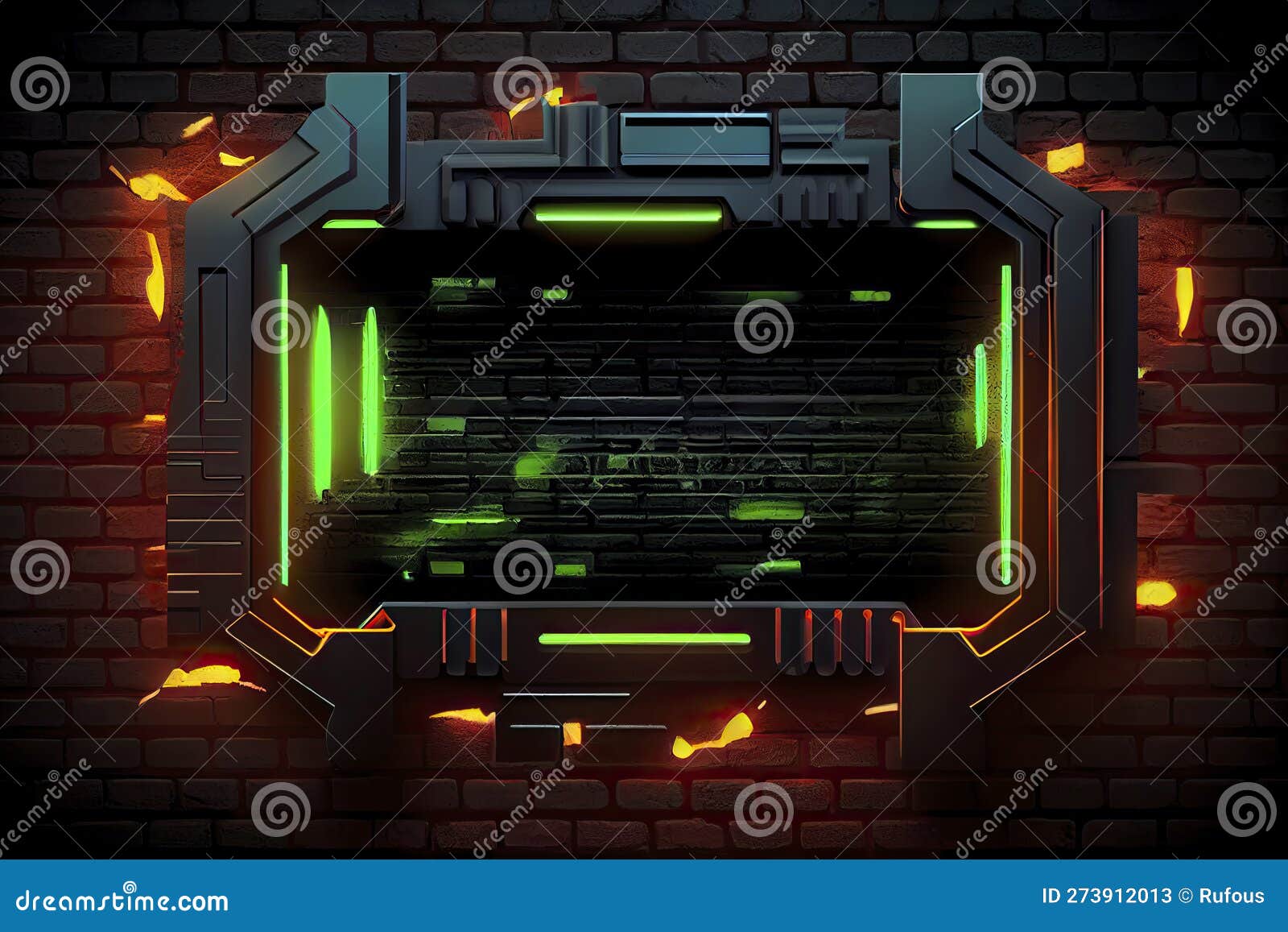 Abstract Background of Sci Fi Hud Ui Neon Frame on Brick Wall Stock ...