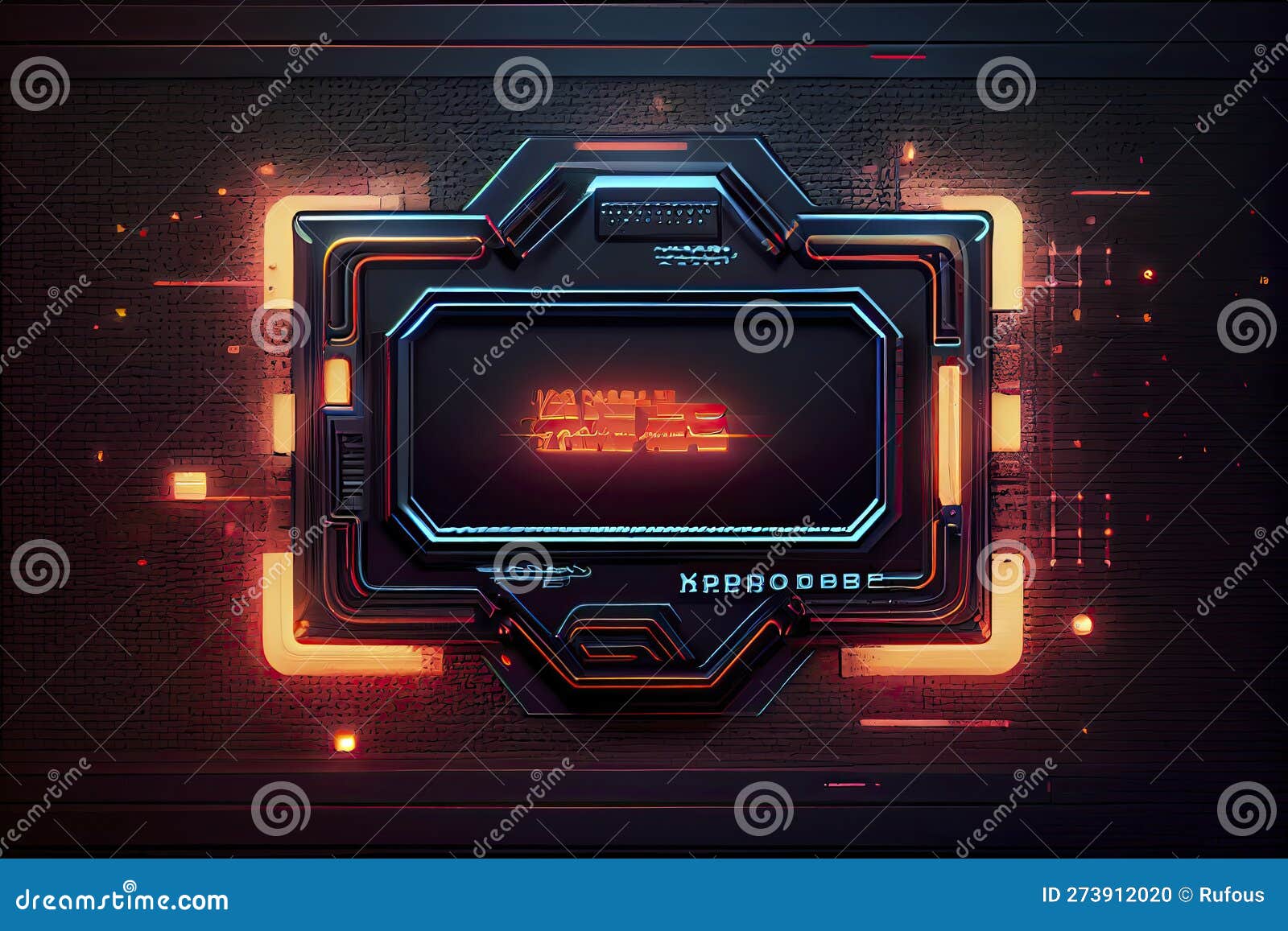 Abstract Background of Sci Fi Hud Ui Neon Frame on Brick Wall Stock ...