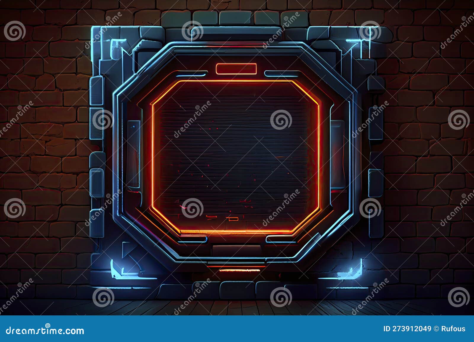 Abstract Background of Sci Fi Hud Ui Neon Frame on Brick Wall Stock ...