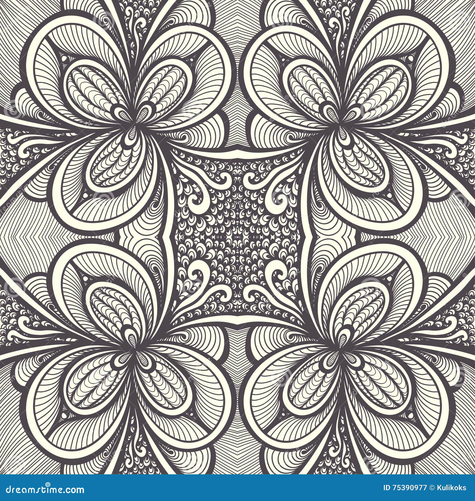 Abstract Background with Seamless Zen-doodle Pattern Black on White ...