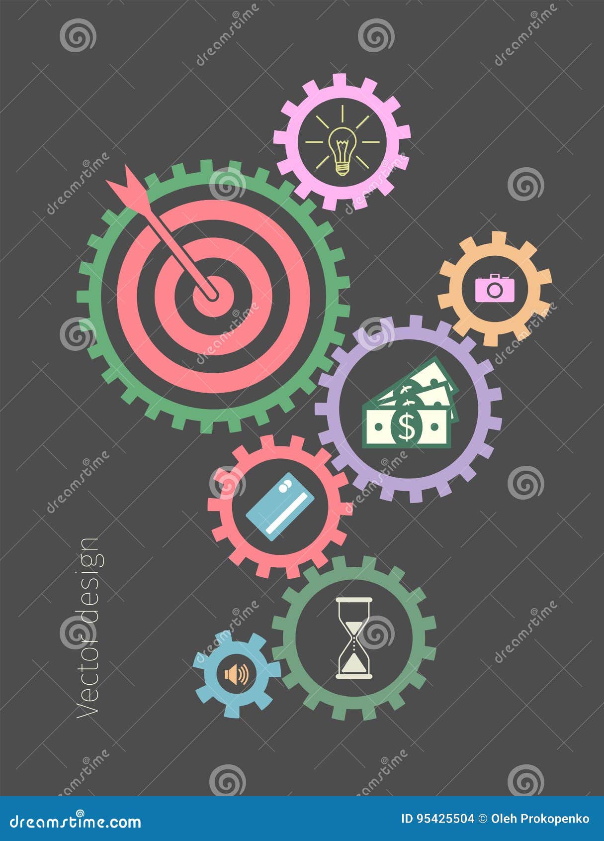Abstract Background with a Set of Gears. Concept Strategy Icons Stock ...