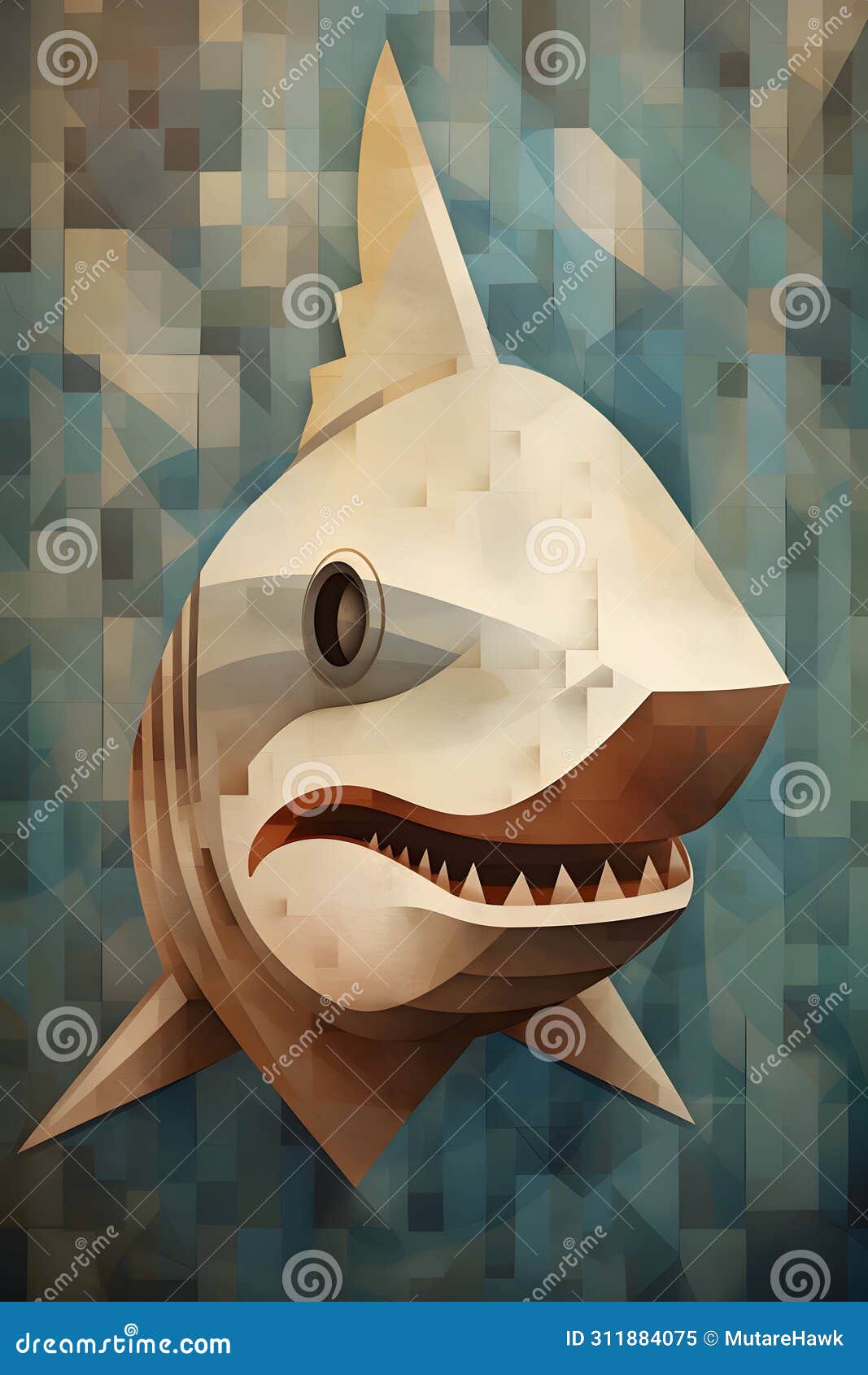 Abstract Background with a Shark in a Low Poly Style, Vector ...