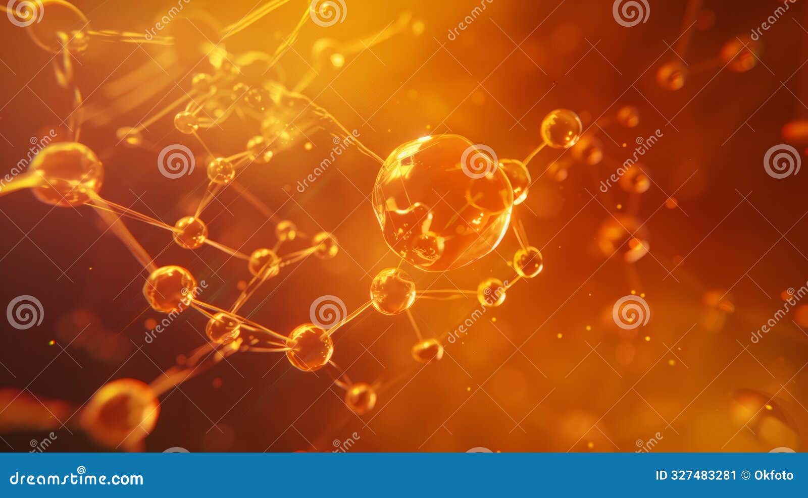 Abstract Background with a Shimmering Golden Molecule Structure ...