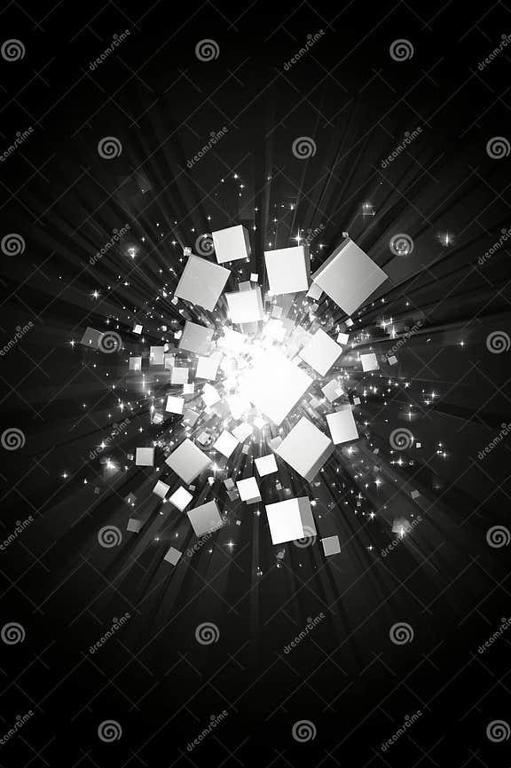 Abstract Background, Shining Sparkles and Silver Cubes Exploding from ...